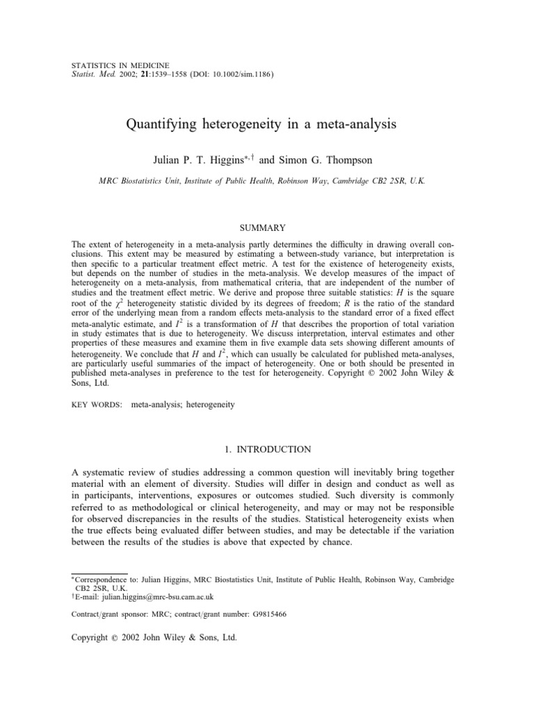 Higgins 2002 | PDF | Meta Analysis | Confidence Interval