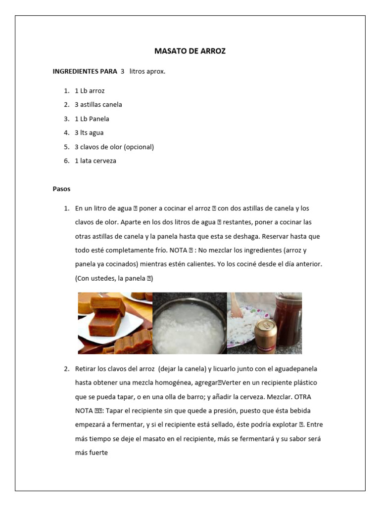 Receta de Masato de Arroz Fermentado | PDF