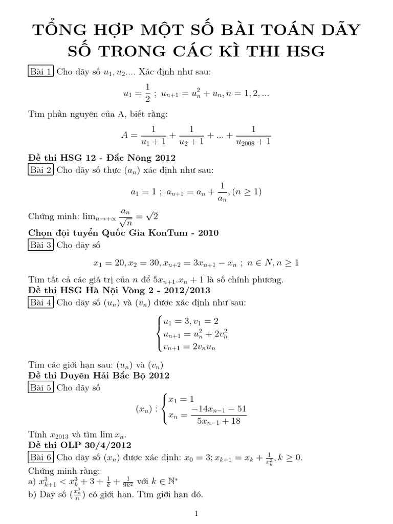 Tổng hợp một số bài toán dãy số trong các đề thi HSG | PDF