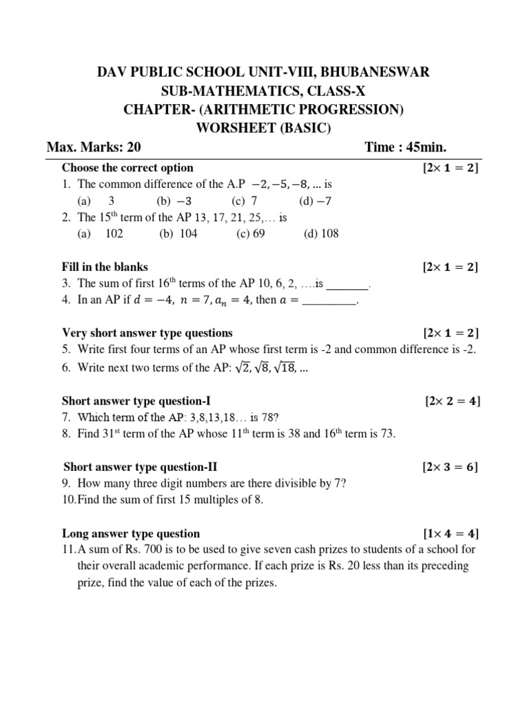 WS Arithmetic Progression | PDF | Numbers | Mathematical Concepts