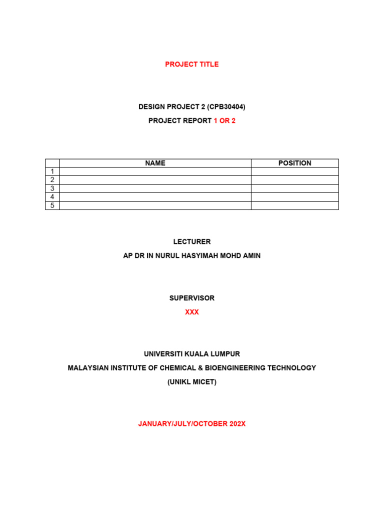 CPB30404 Design Project 2 ProjectReport CoverPage | PDF