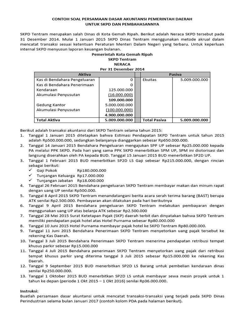 Contoh Soal Akuntansi SKPD 2015 | PDF