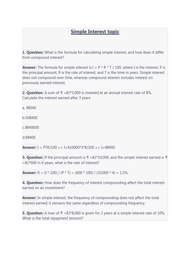 Simple Interest Basics for Students | PDF | Interest | Compound Interest