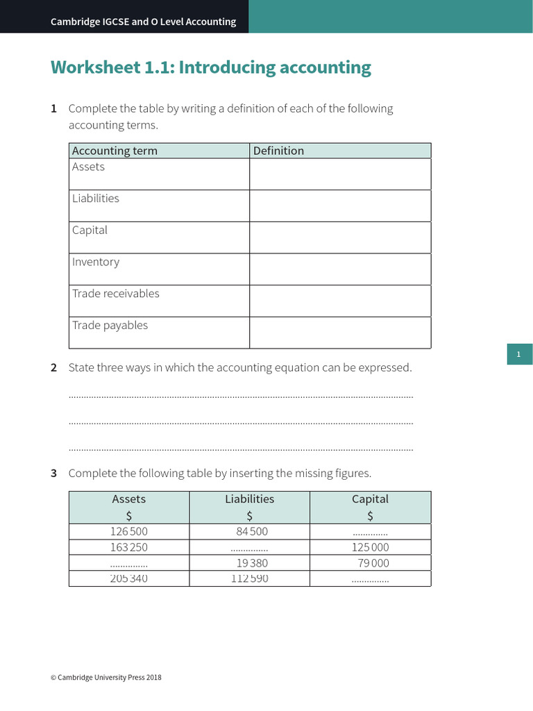 IGCSE & OL Accounting Worksheets | PDF | Debits And Credits | Banks