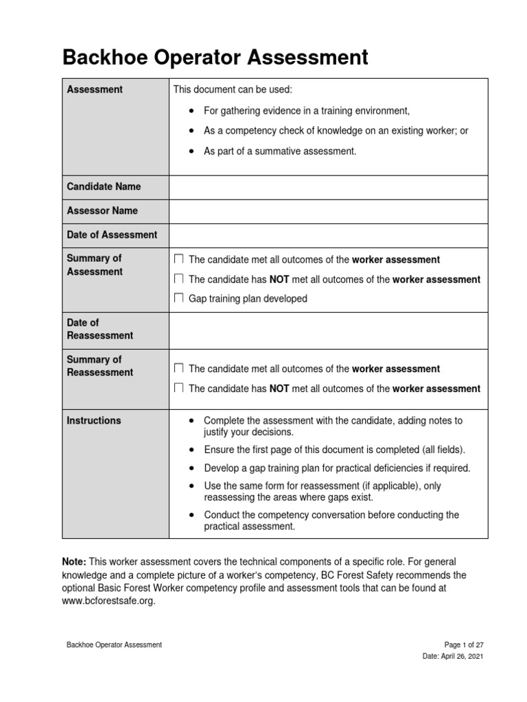 Backhoe Operator Assessment | PDF | Engines | Mechanical Engineering