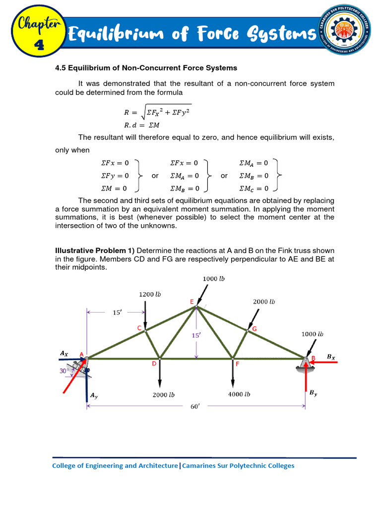 Chapter 4 Equilibrium Of Non Concurrent Force Systems Pdf Chemical
