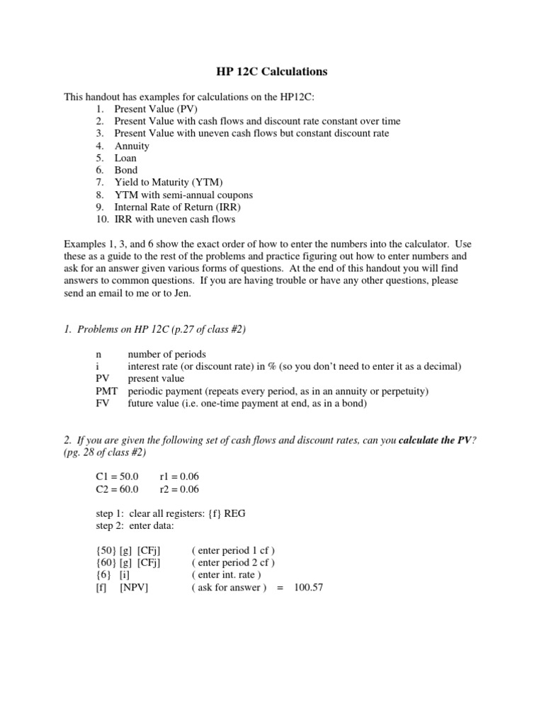 HP 12C Financial Calculations Guide | PDF | Bonds (Finance) | Present Value