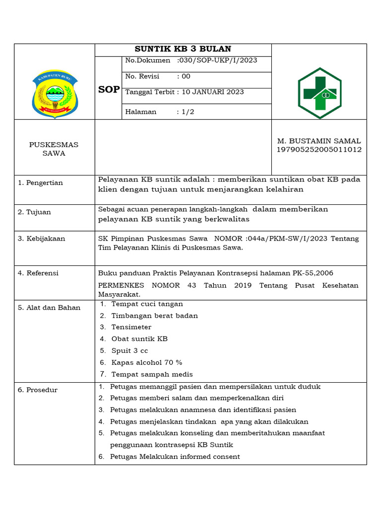 Sop Suntik KB 3 Bulan | PDF