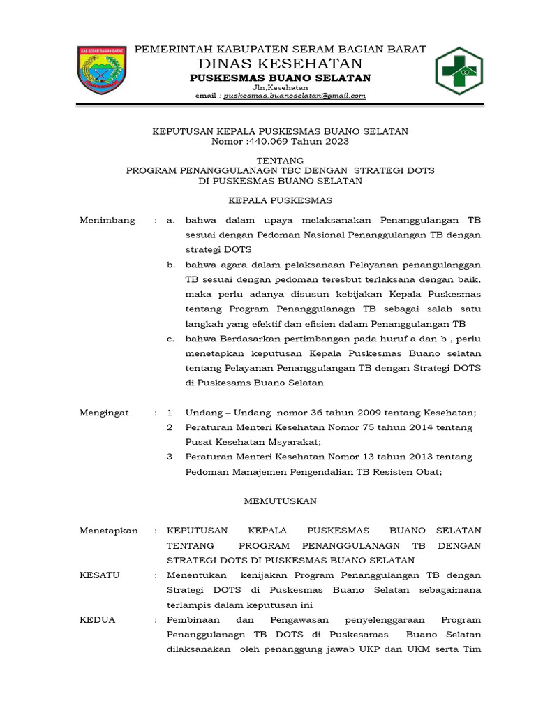 SK Program Penanggulanagn TBC Dengan Strategi Dots | PDF