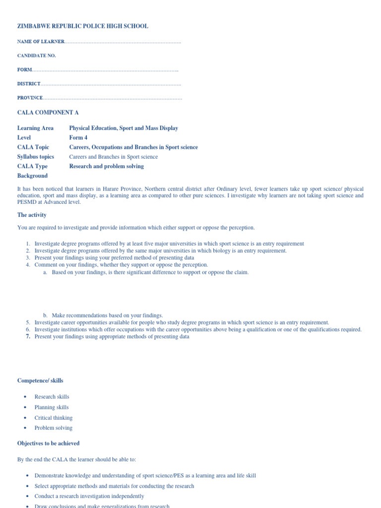 Pesmd Form 4 Cala Component A | Download Free PDF | Data | Science