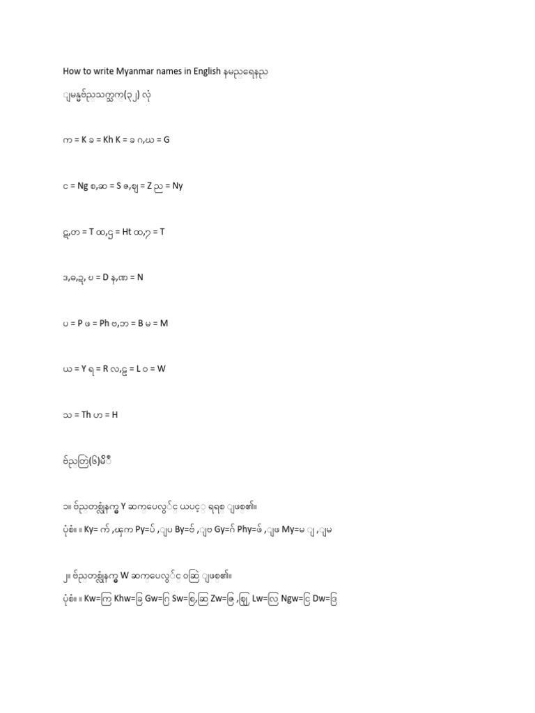 How To Write Myanmar Names | PDF
