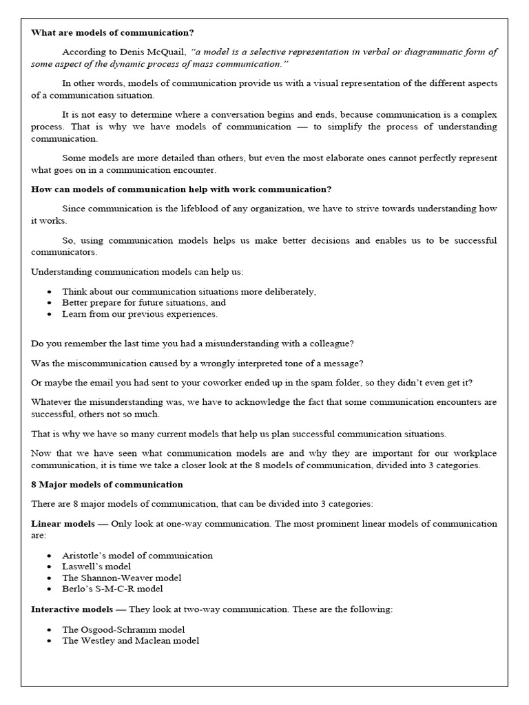 Models of Communication | Download Free PDF | Communication | Psychological Concepts