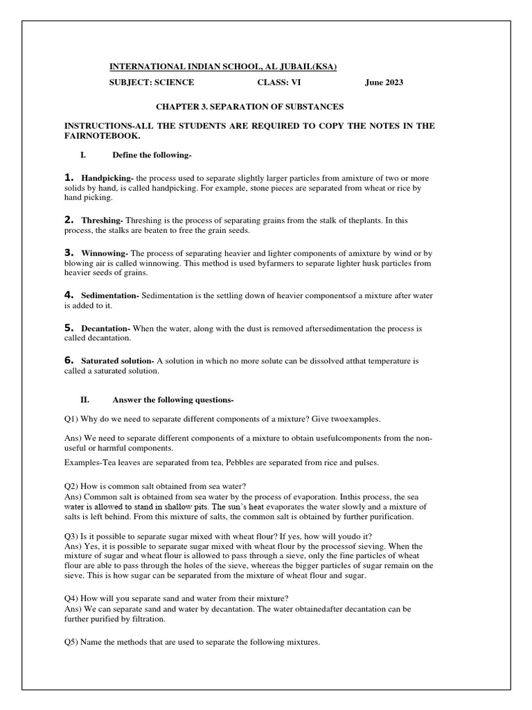 Separation of Substances GR 6 2022-23 | PDF | Filtration | Mixture