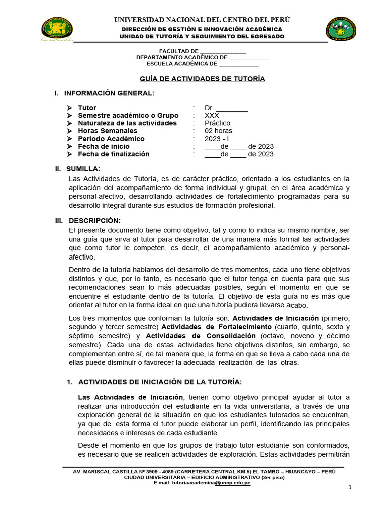 09 Guia de Actividades de Tutoría | PDF | Aprendizaje | Perú