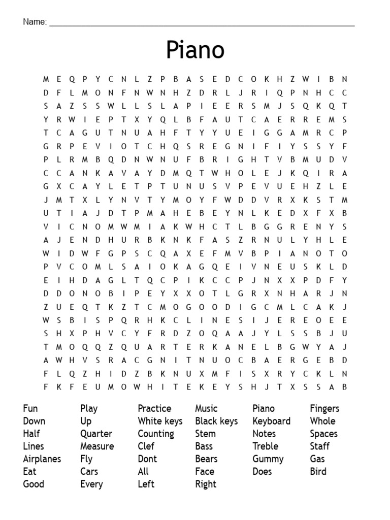 Piano Wordsearch | PDF | Clef | Music Production