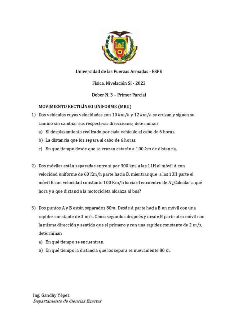 Deber N3-Primer Parcial | PDF | Velocidad | Aceleración
