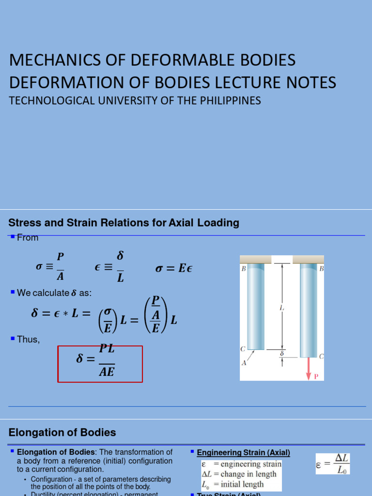 Mechanics of Deformable Bodies - Deformation of Bodies | PDF | Strength ...