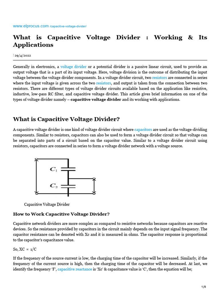capacitor based ac voltage divider | PDF | Capacitor | Electrical Network