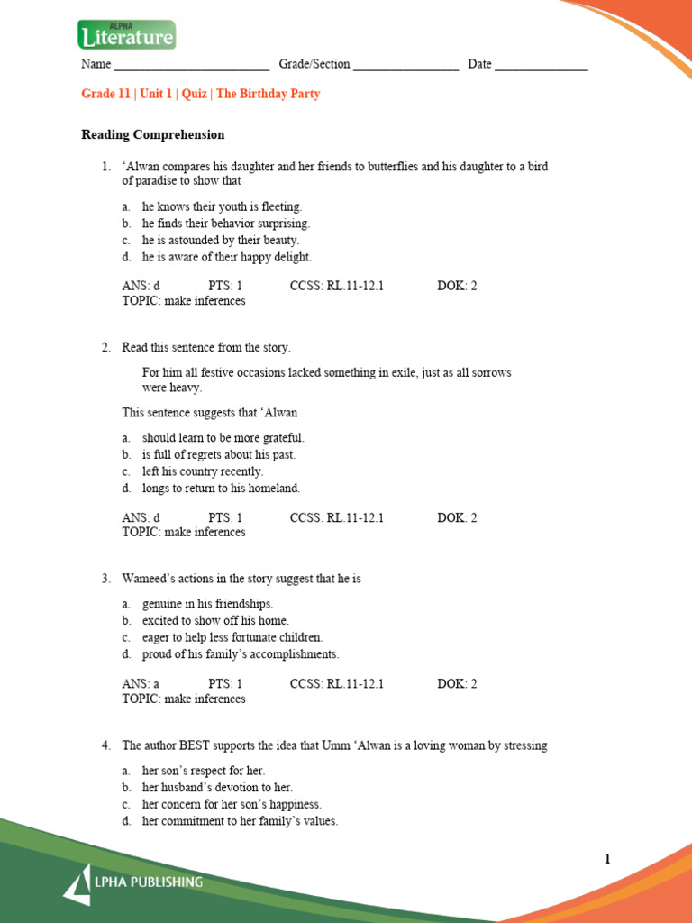 Grade 11_Unit 1_Quiz_Week 1_Teacher | PDF | Linguistics | Human ...