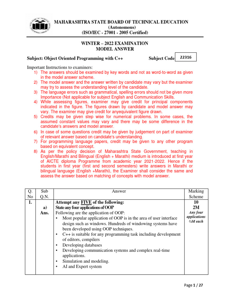 Msbte w22 22316 | PDF | C++ | Scope (Computer Science)