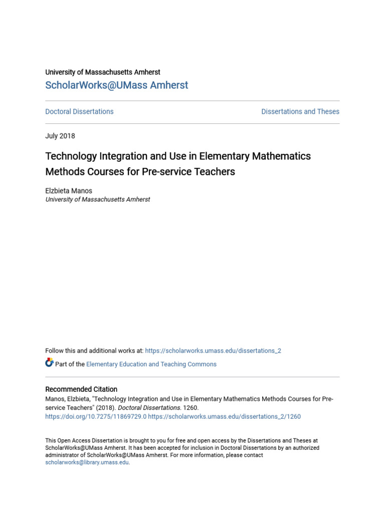 Technology Integration and Use in Elementary Mathematics Methods | PDF ...