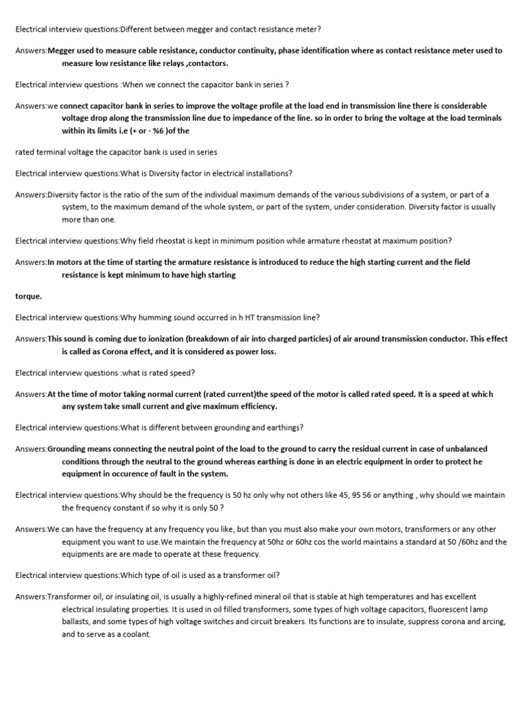 Electrical Interview Questions Different | PDF | Electric Motor ...