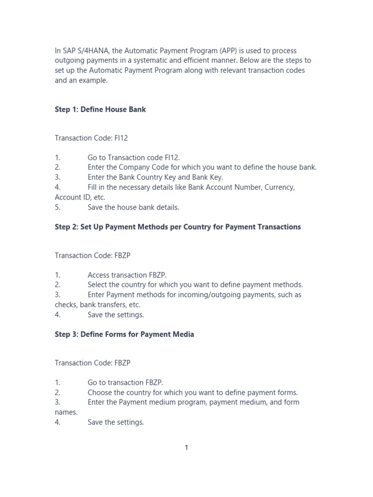 Configuration Steps of Automatic Payment Program Setup in S4 HANA | PDF