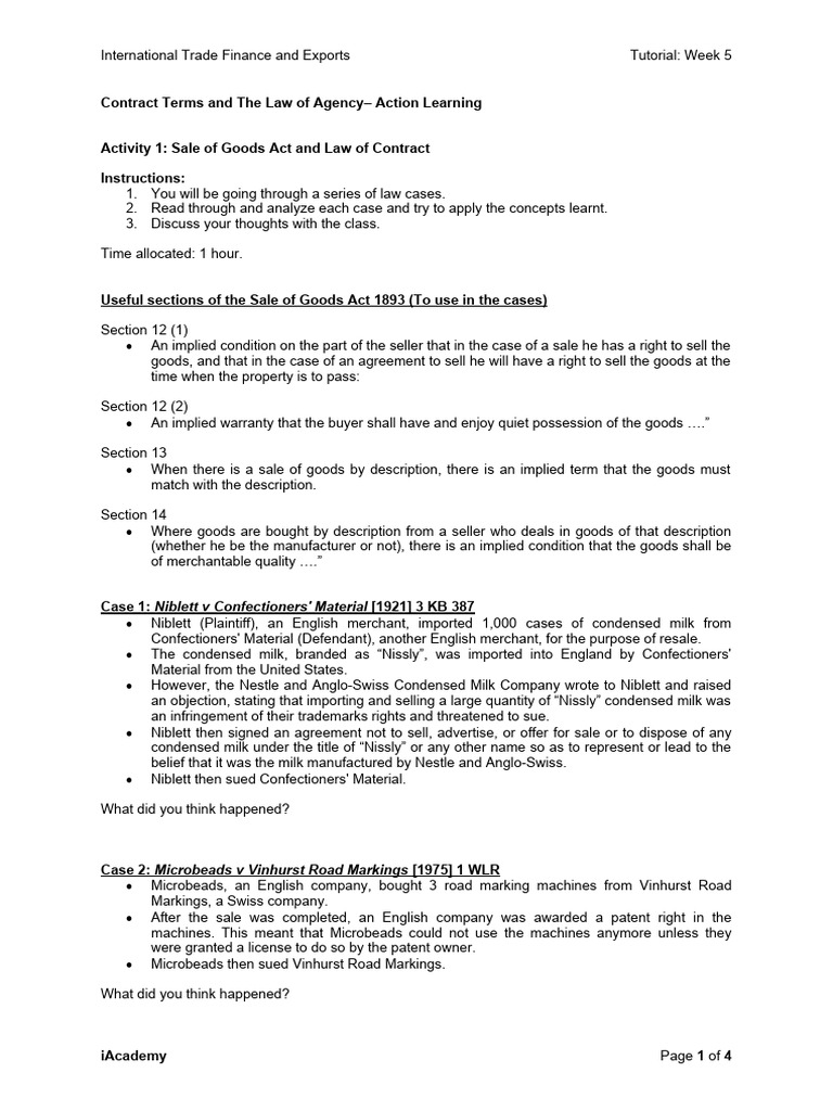 Tutorial 5 - Contract Terms and The Law of Agency (Student) | PDF | Negligence | Private Law