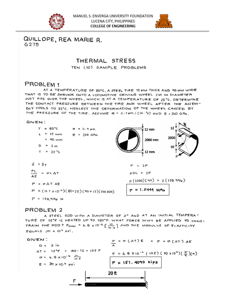 Thermal Stress Problems and Solutions | PDF | Applied And ...