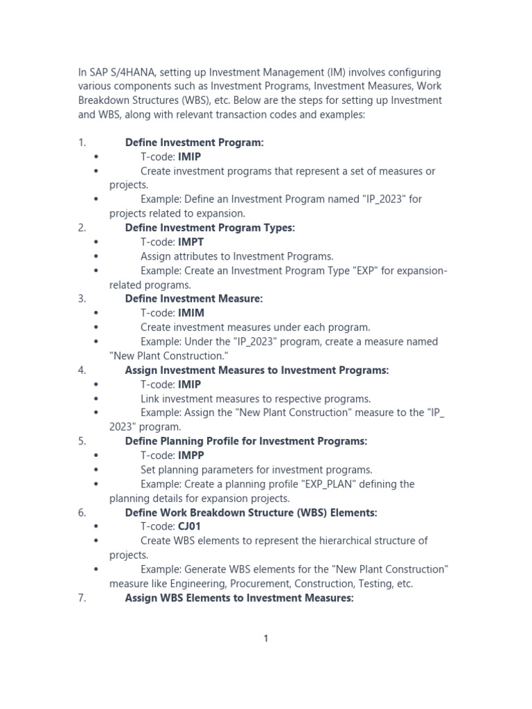 Configuration Steps of Investment and WBS Setup in S4 HANA | Download ...
