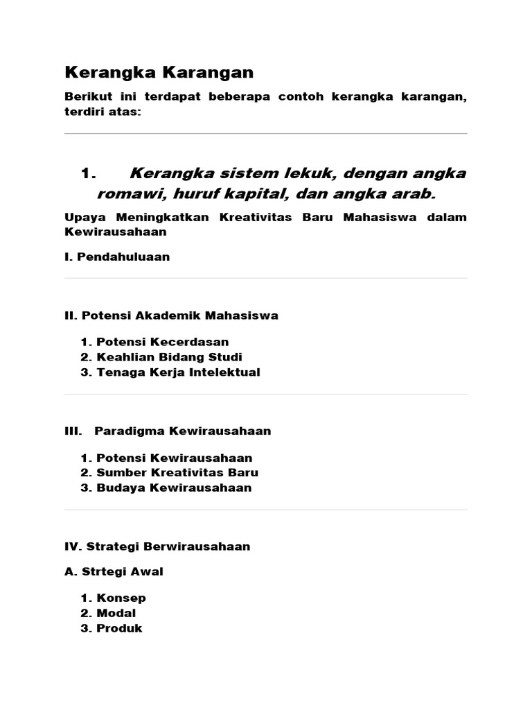 Contoh Kerangka Karangan Pendidikan | PDF