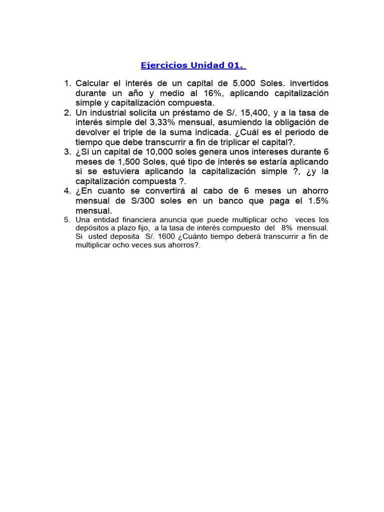 Ejercicios Simple y Compuesto | PDF