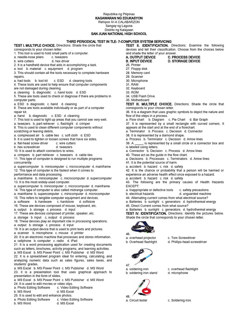 3RD Periodical Exam in Tle 7 Regular | PDF | Computer Hardware ... 3RD Periodical Exam in Tle 7 Regular | PDF | Computer Hardware ...