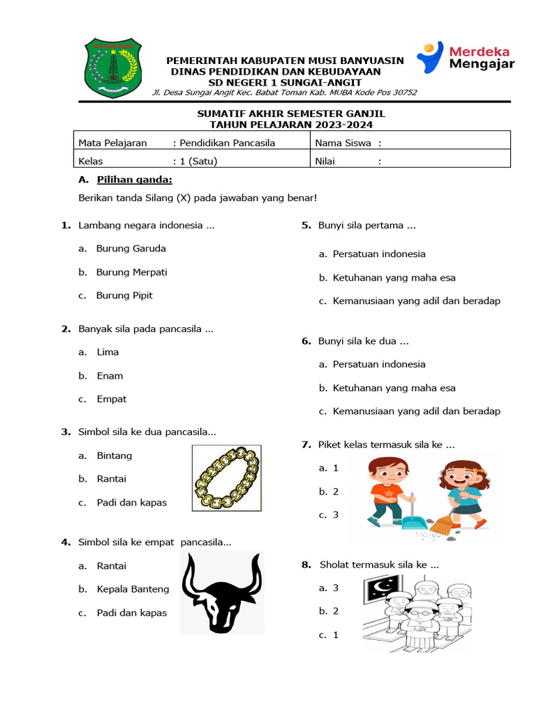SOAL PANCASILA SEMESTER 1 2023 Terbaru-1 | PDF