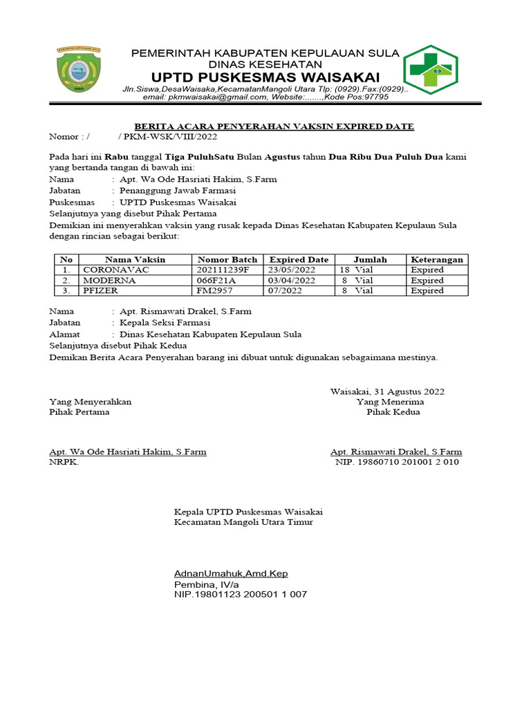 Berita Acara Vaksin dan Obat Expired | PDF | Kesehatan Holistik