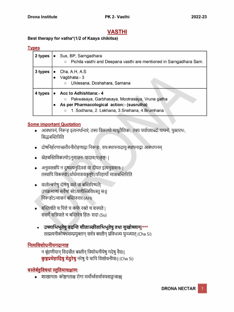Panchakarma 2 - Vasthi Note 2023 | PDF