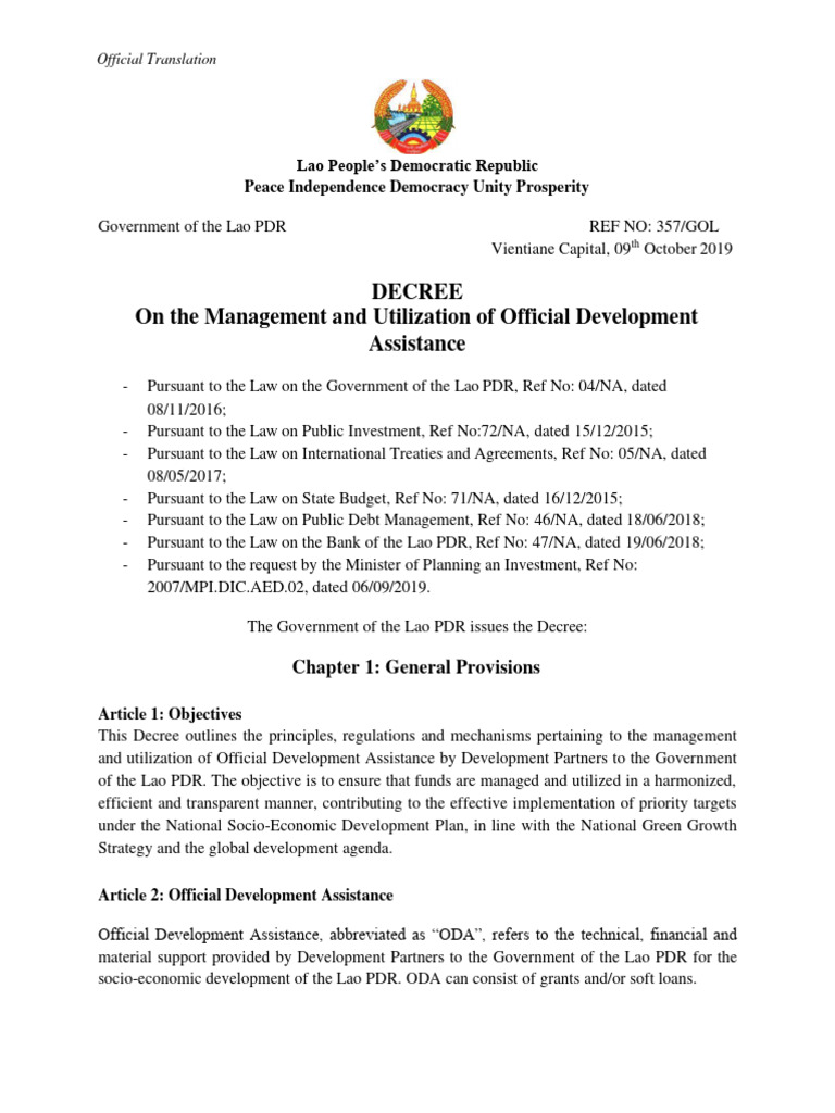 Decree 357 On The Management and Utilization of Official Development ...