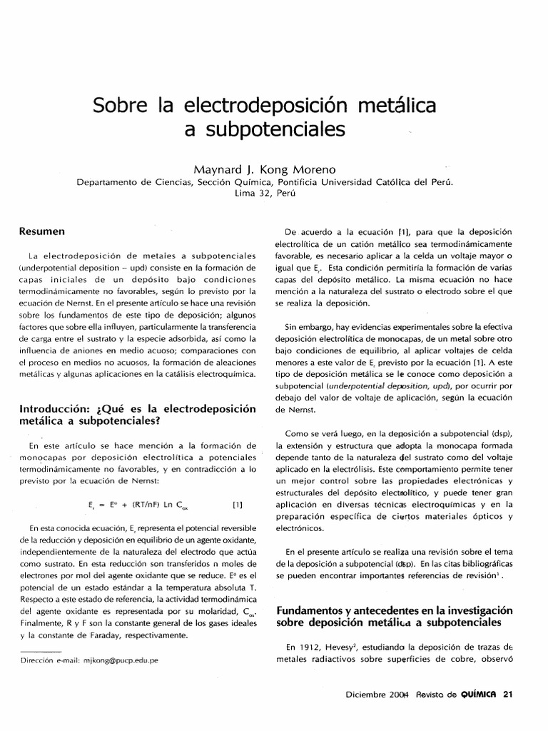 Articulo Electrodeposicion | PDF | Materiales | Física Aplicada e Interdisciplinaria