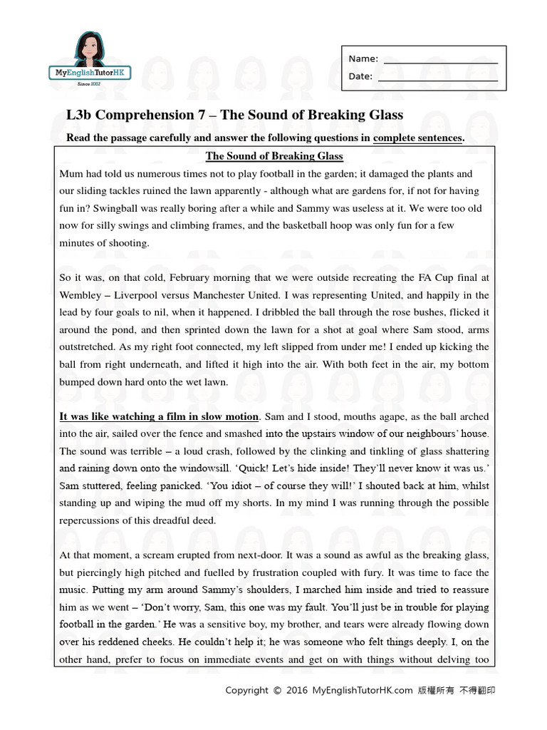 L3b Comprehension 7 The Sound of Breaking Glass 34685463 | PDF | Games ...