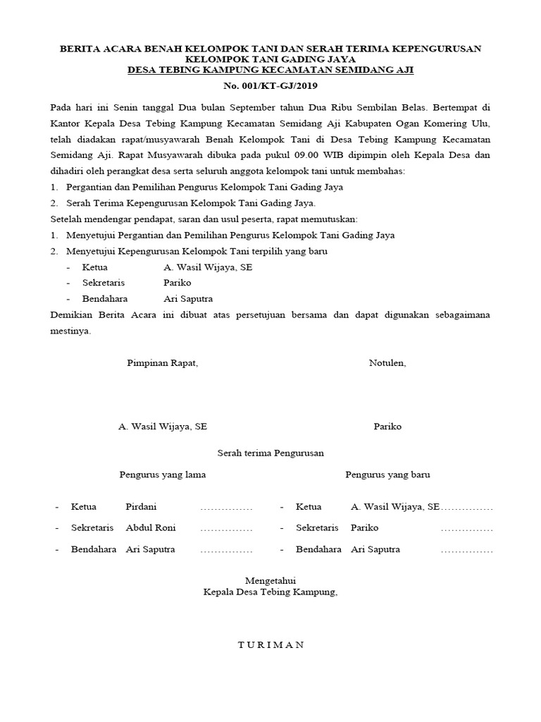 Berita Acara Kelompok Tani Gading Jaya | PDF