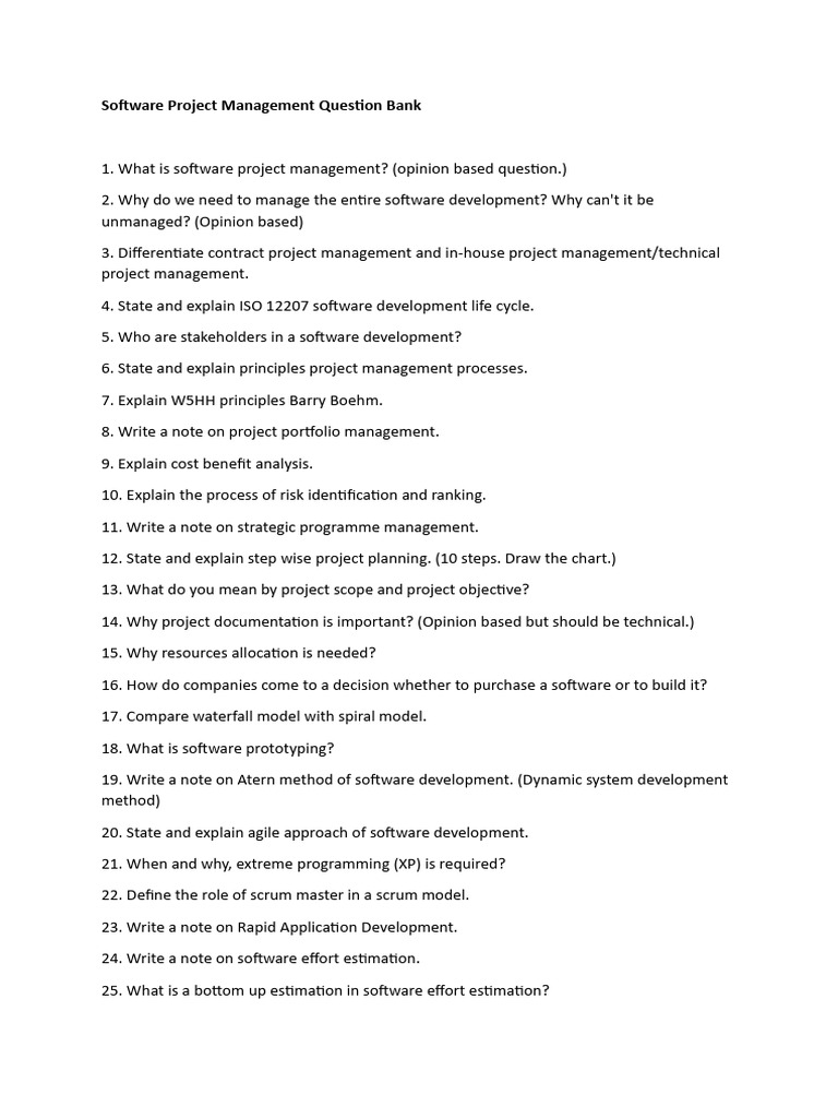 Software Project Management Question Bank | PDF