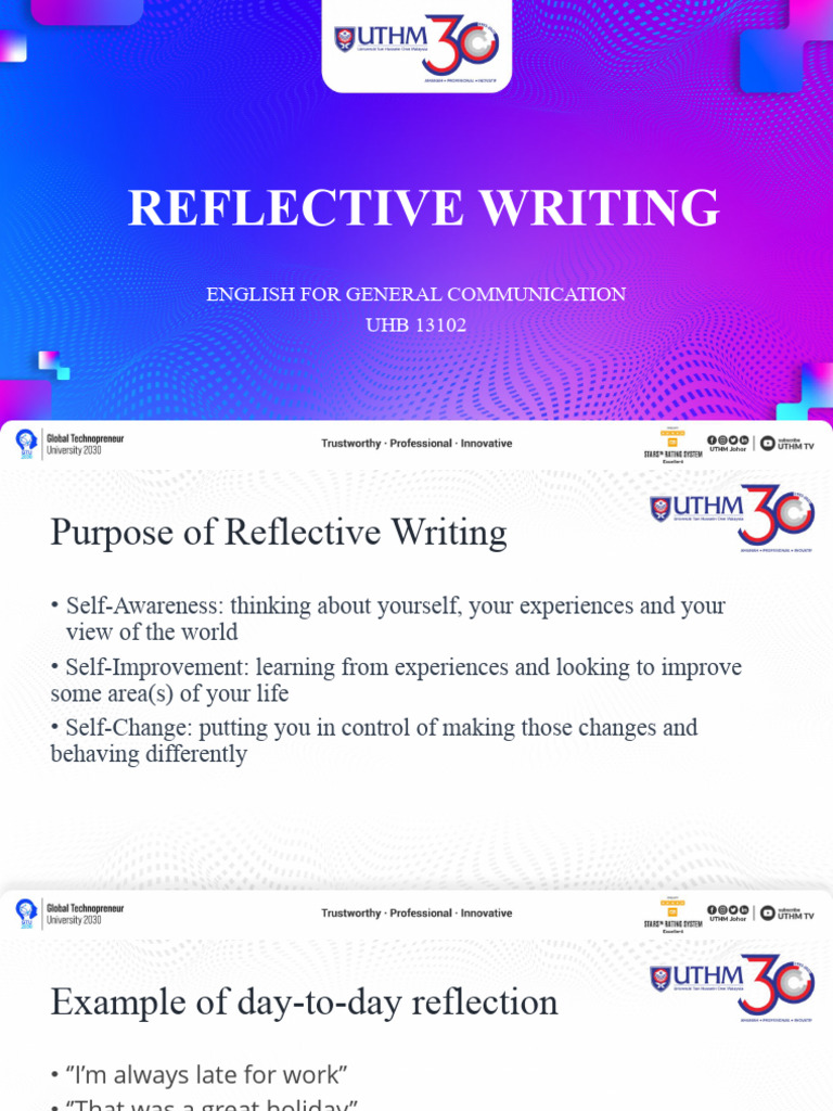 Lectureslide Reflectivewriting | PDF | Experience | Critical Thinking
