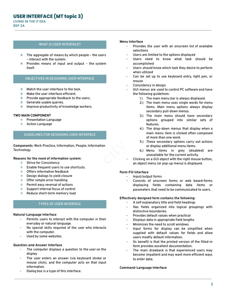 LIVING IN THE IT ERA: USER INTERFACE | PDF | Menu (Computing) | Graphical User Interfaces