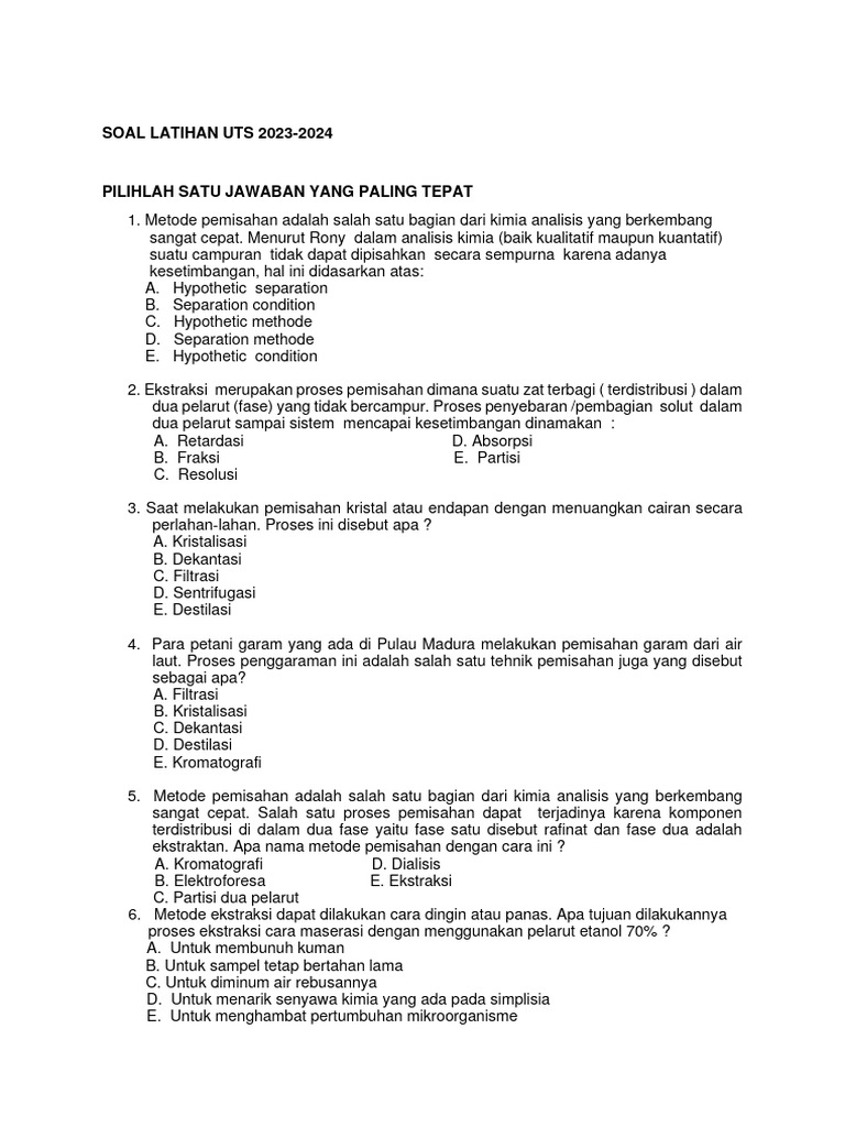 Soal Latihan UTS Kimia Analisis | PDF