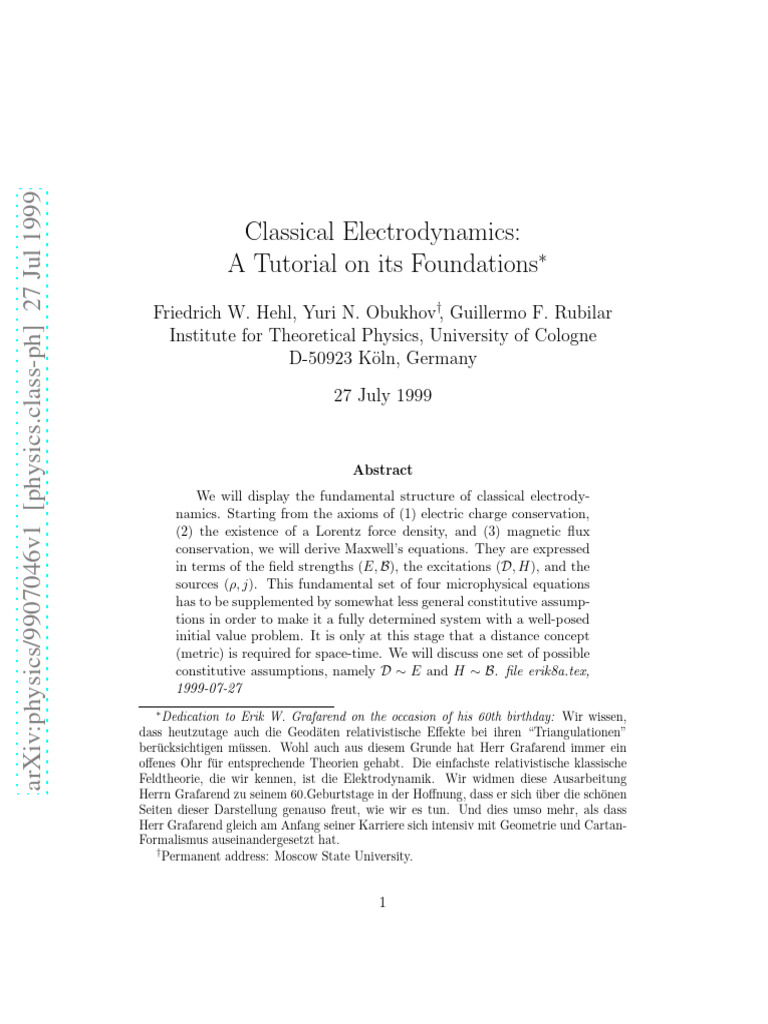 Classical Electrodynamics - A Tutorial On Its Foundations | PDF ...