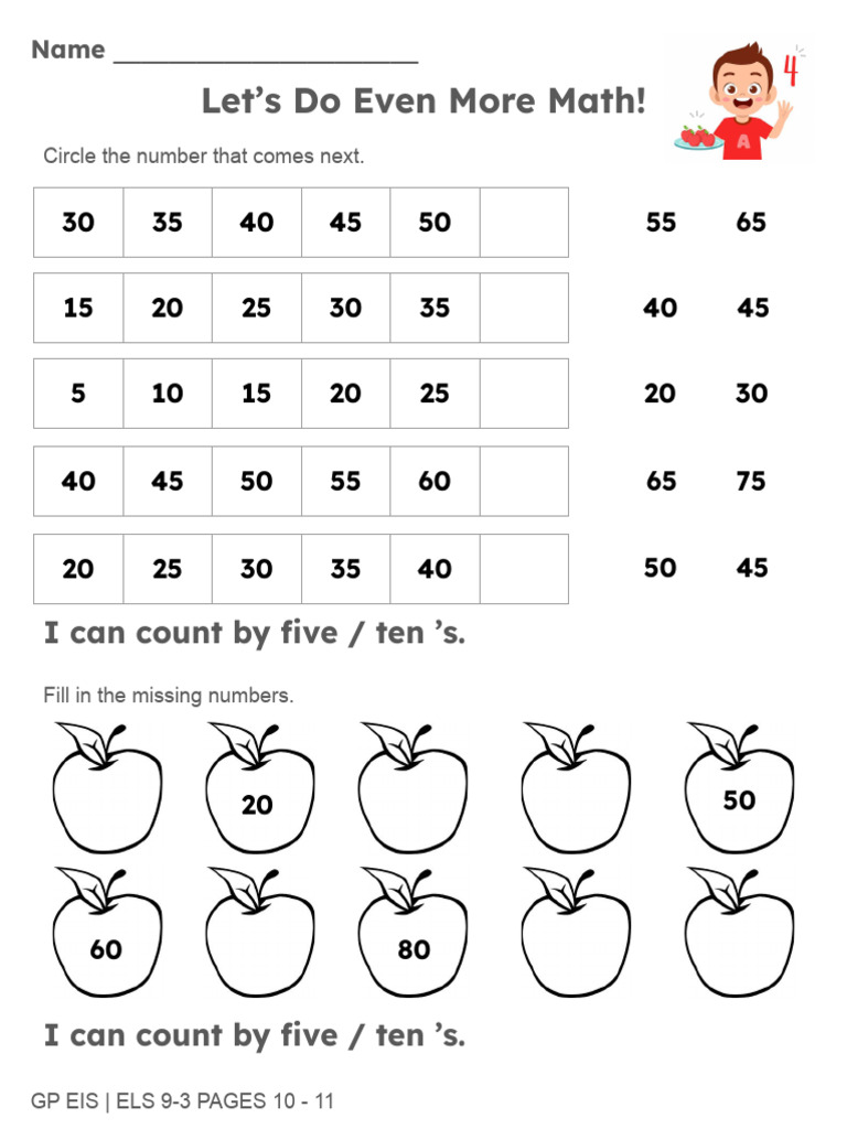Teacher Math Worksheet, Counting by 5's and 10's | PDF