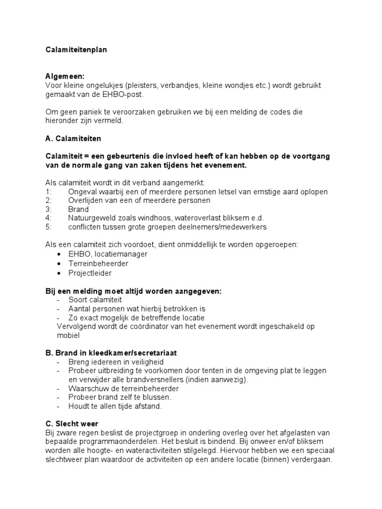 Calamiteiten Plan | PDF