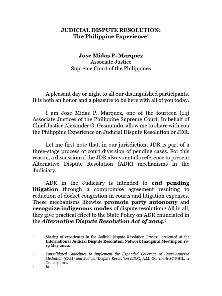 Philippines - Opening Speech - Hon Jose Midas P Marquez | PDF