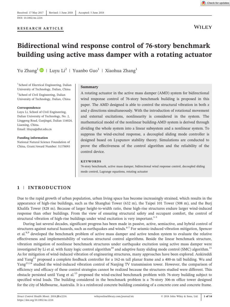 Structural Contr HLTH - 2018 - Zhang - Bidirectional Wind Response ... Structural Contr HLTH - 2018 - Zhang - Bidirectional Wind Response ...