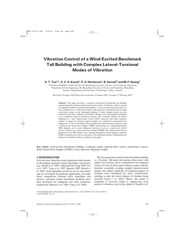Vibration Control of A Wind-Excited Benchmark Tall Building With Complex Lateral-Torsional Modes ...